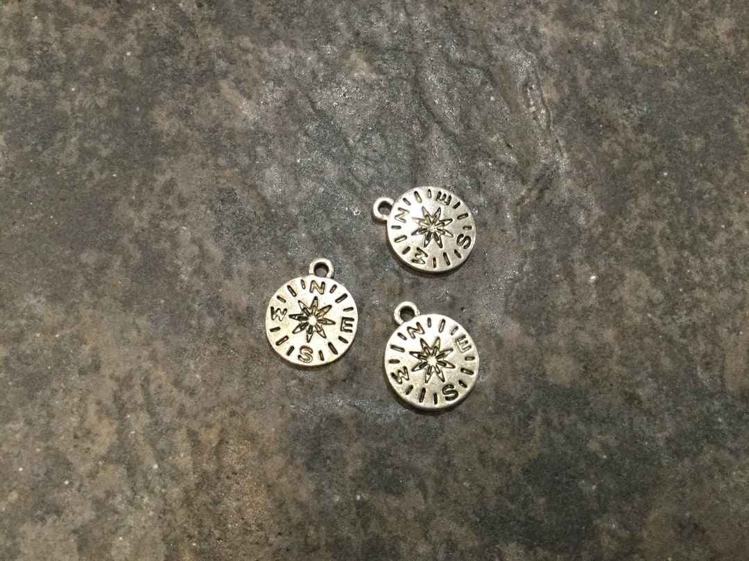 CLEARANCE Mini Compass Charms in Antique Silver Finish Protection ...