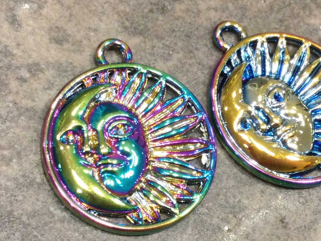 Sun and Moon Charms in Rainbow Finish Package of 2 Beautifully Detailed ...