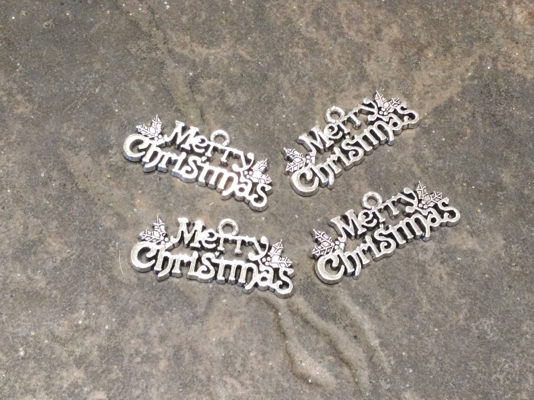 Merry Christmas Charms in Silver Finish Package of 4 Charms Great for ...