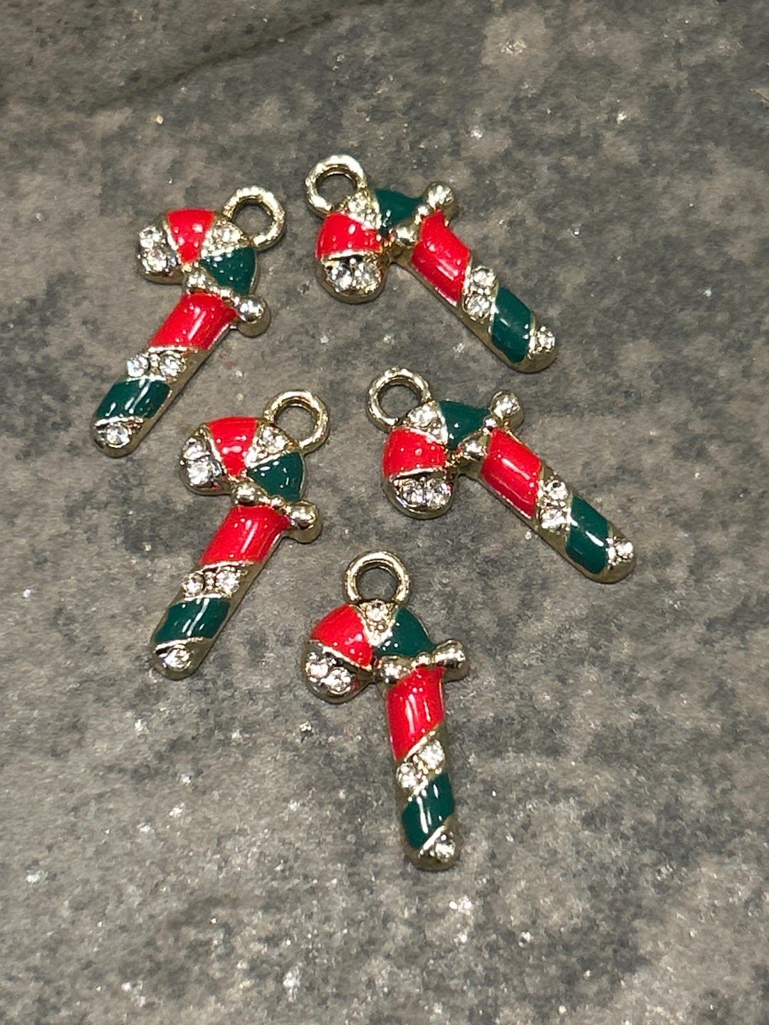 Enamel Candy Cane Charms Package of 5 Charms Christmas and Holiday ...