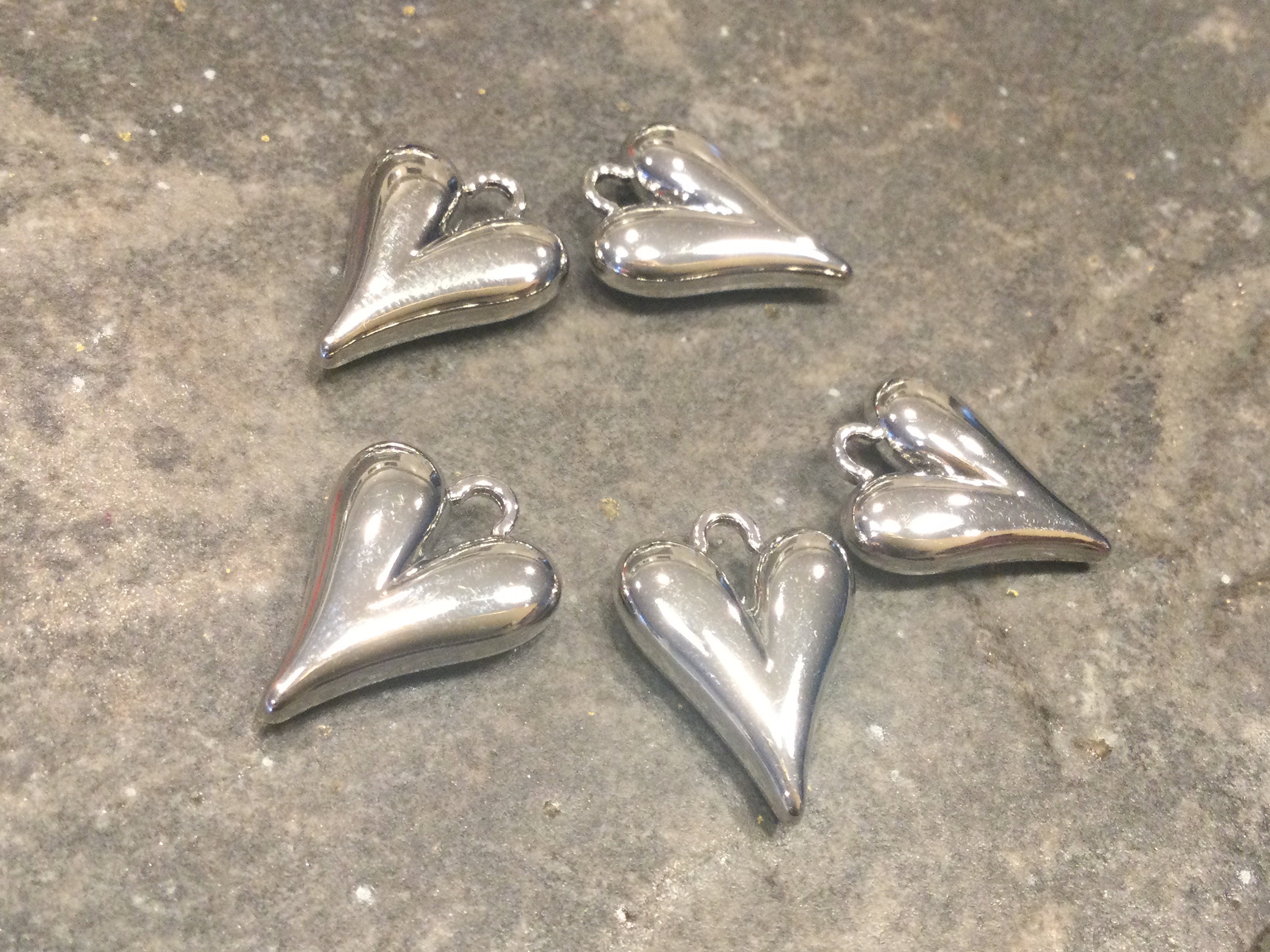 Silver Puffed Heart Charms Package of 5 Elongated Heart Charms - Etsy