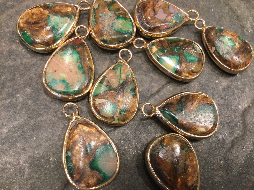 Sea Green Imperial Jasper and Bronzite Composite Gemstone Teardrop ...