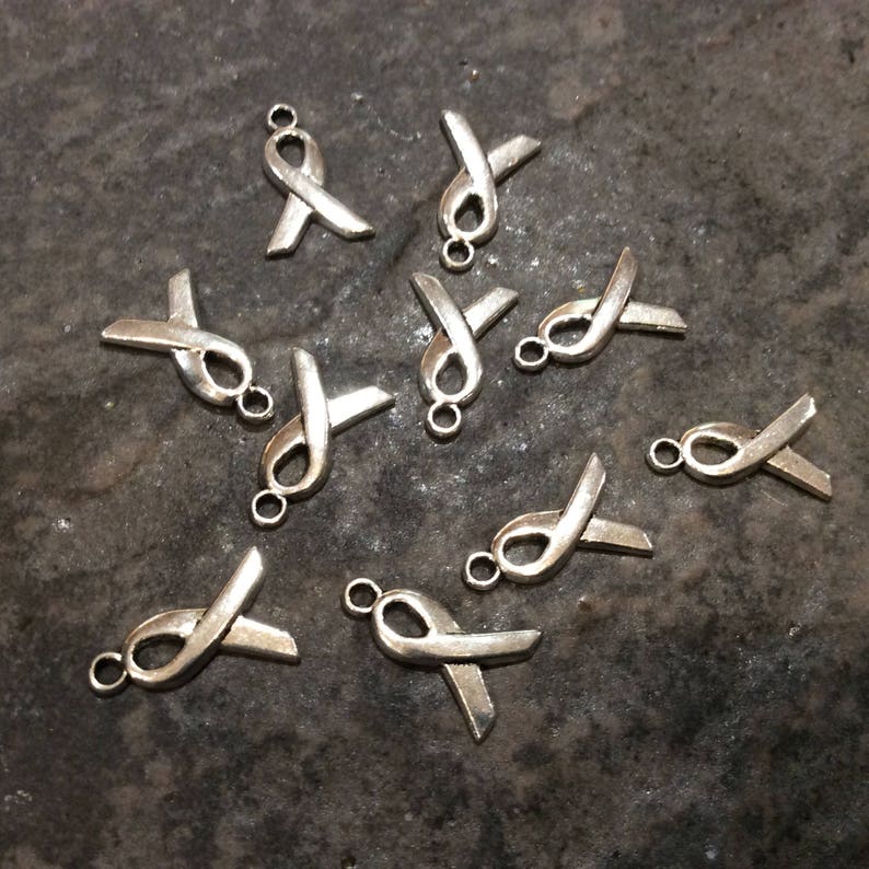 Silver Awareness Ribbon Charms Package of 10 Breast Cancer Ribbon ...