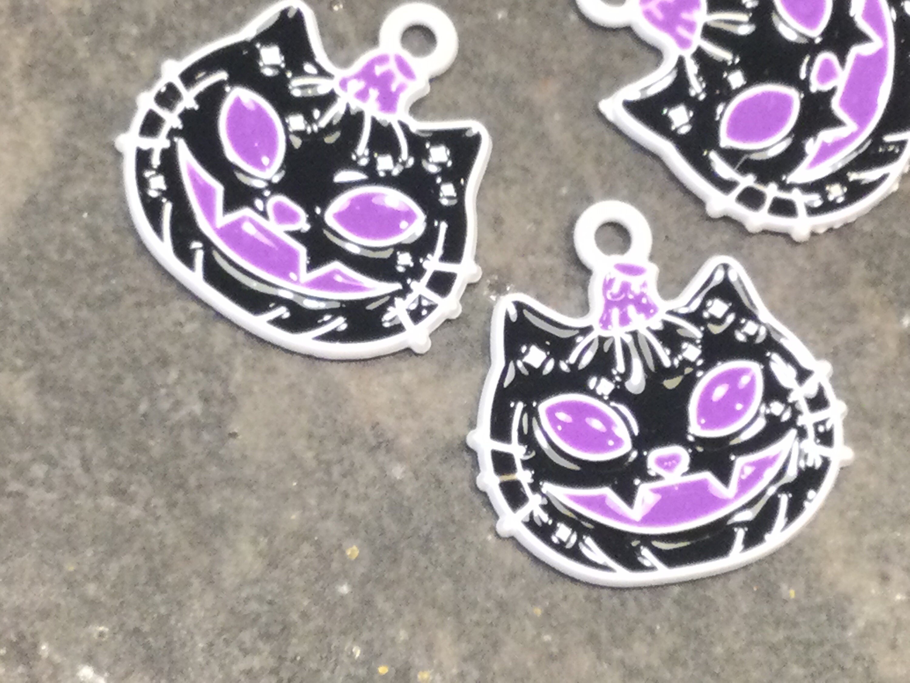 Enamel Halloween Black Cat Charms Package of 3 Purple and - Etsy