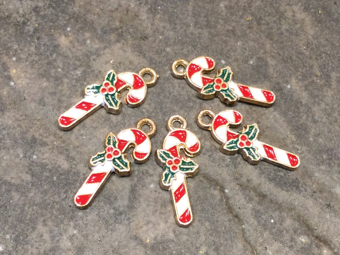 Enamel Candy Cane Charms Package of 5 Charms Christmas and Holiday ...