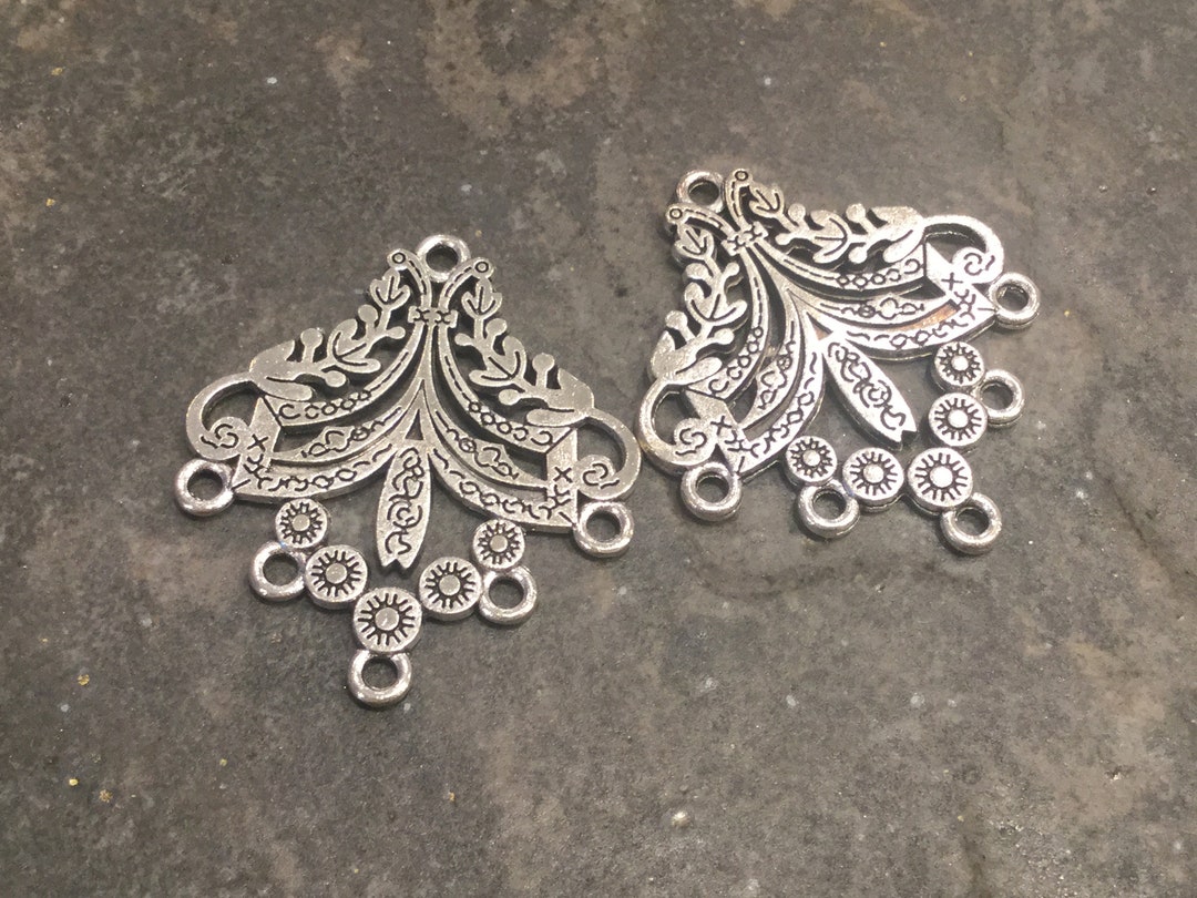Antique Silver Filigree Chandelier Earring Findings Package of 2 Boho ...