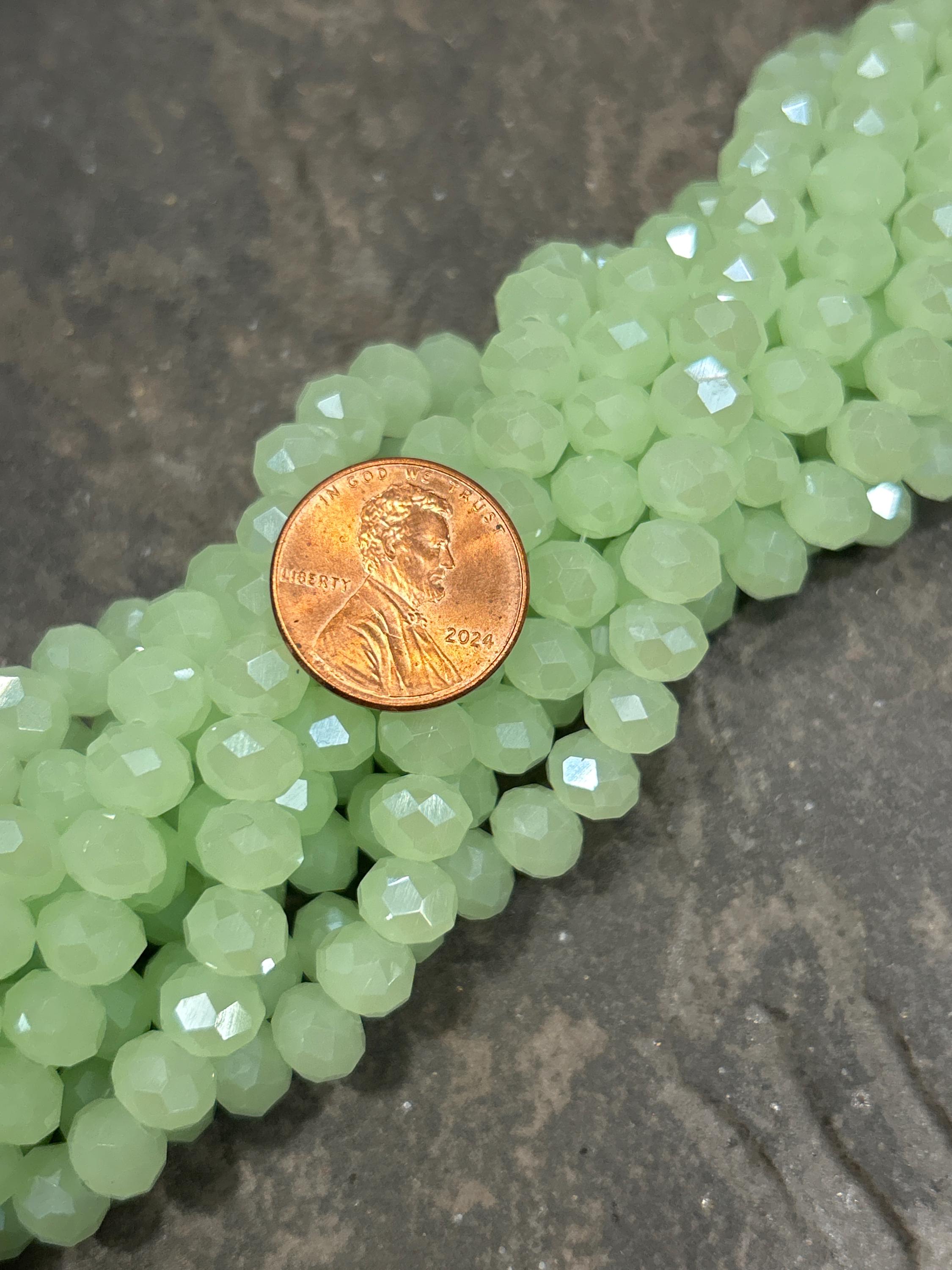 Milky Mint Green Pearl Luster Crystal Rondelle Beads 8mm 15 Inch Strand ...