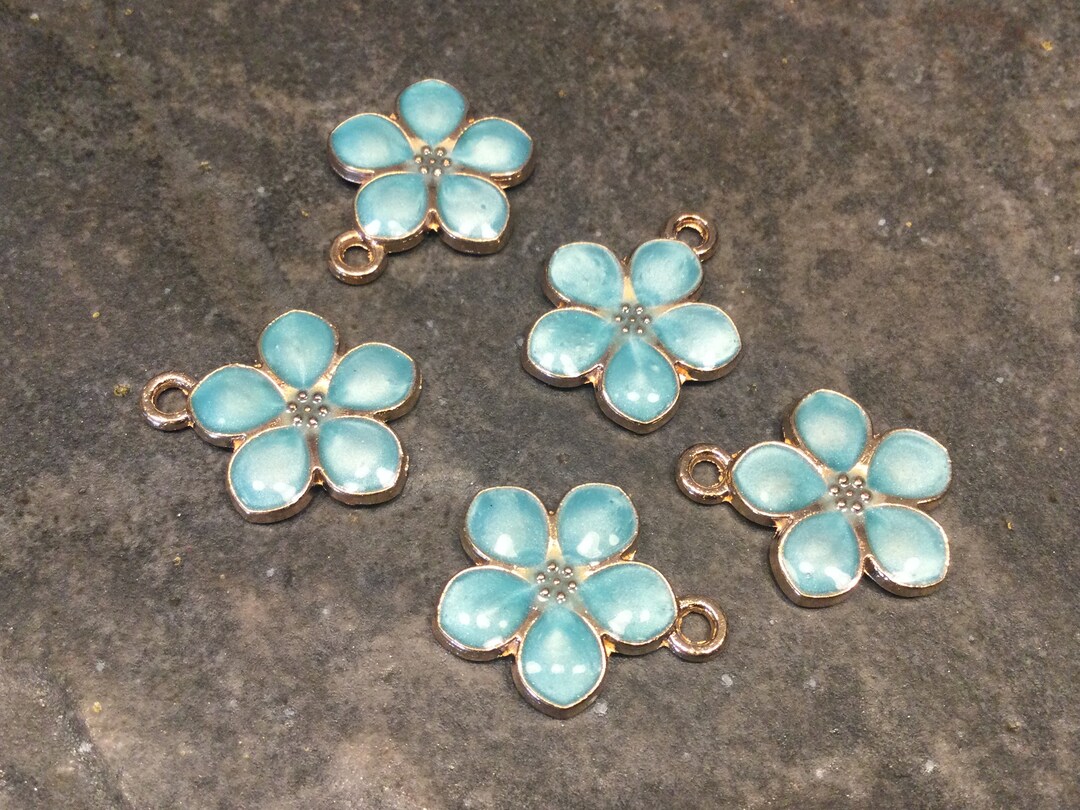 Spring Flower Charms in Gold Finish With Blue Green Enamel Detail ...