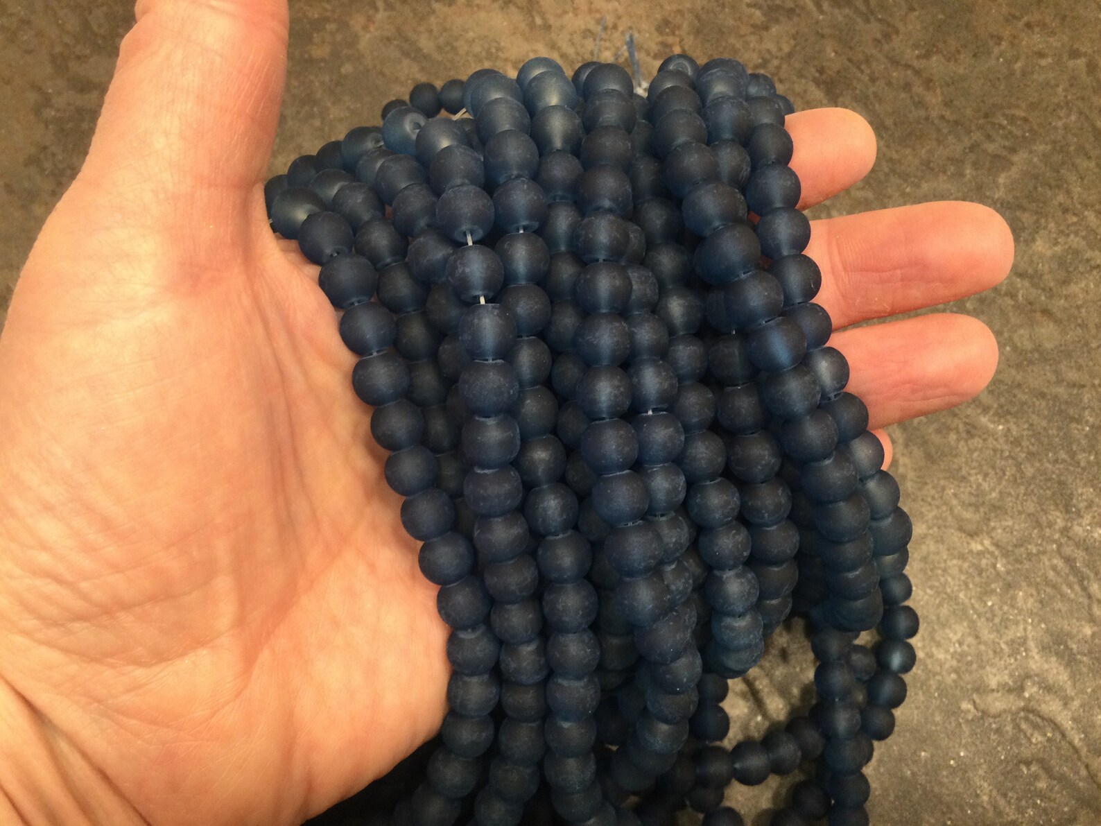 Marine Navy Blue Frosted Glass Beads 8mm Extra Long 31 Inch Strand of ...