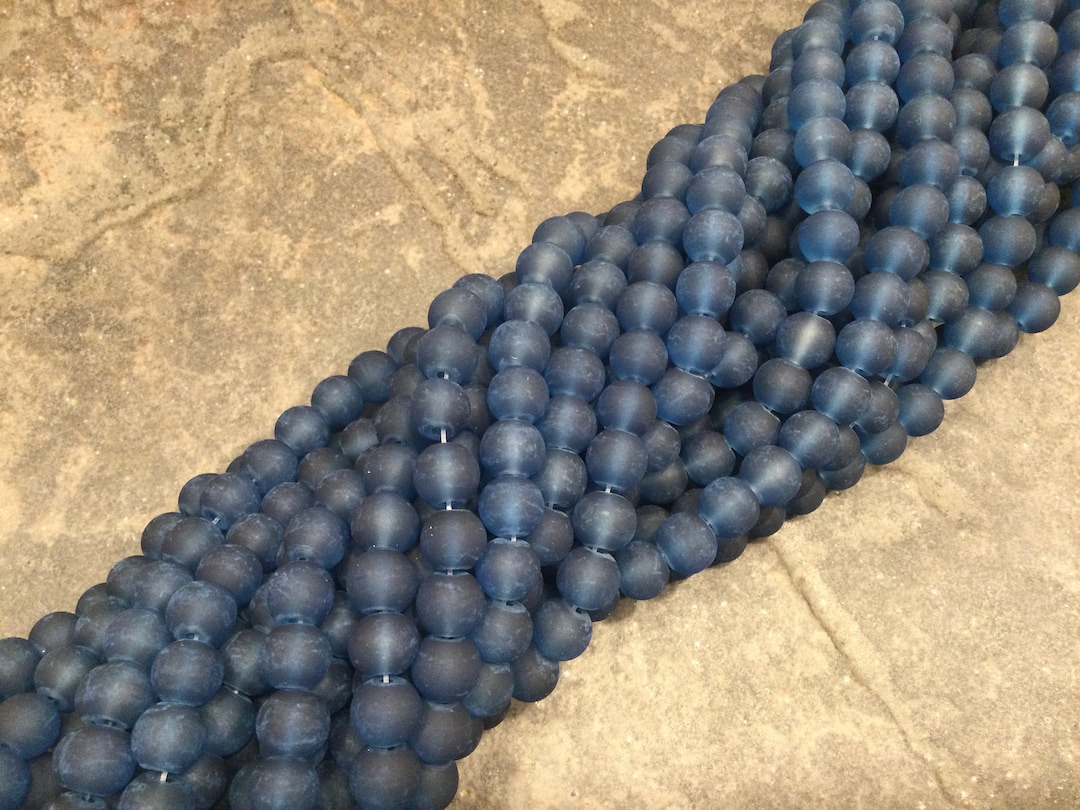 Marine Navy Blue Frosted Glass Beads 8mm Extra Long 31 Inch Strand of ...