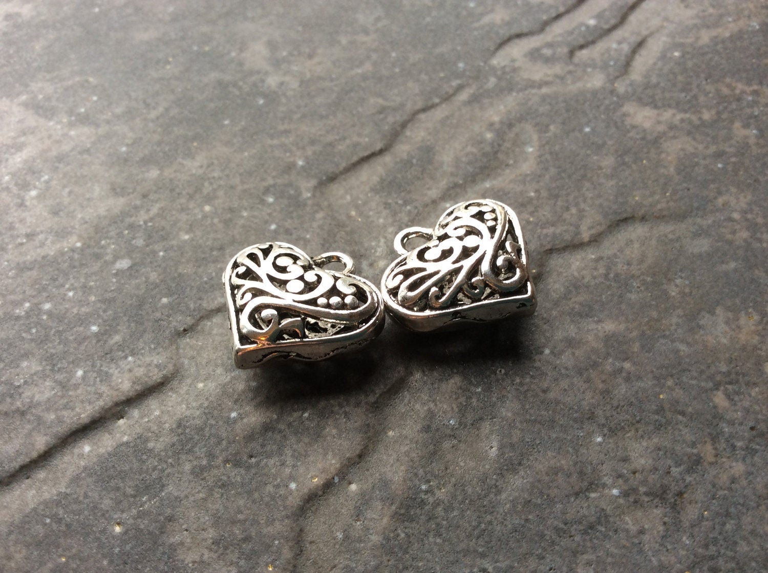 Filigree Puffed Heart Charms Package of 3 Valentines Day Charms or ...
