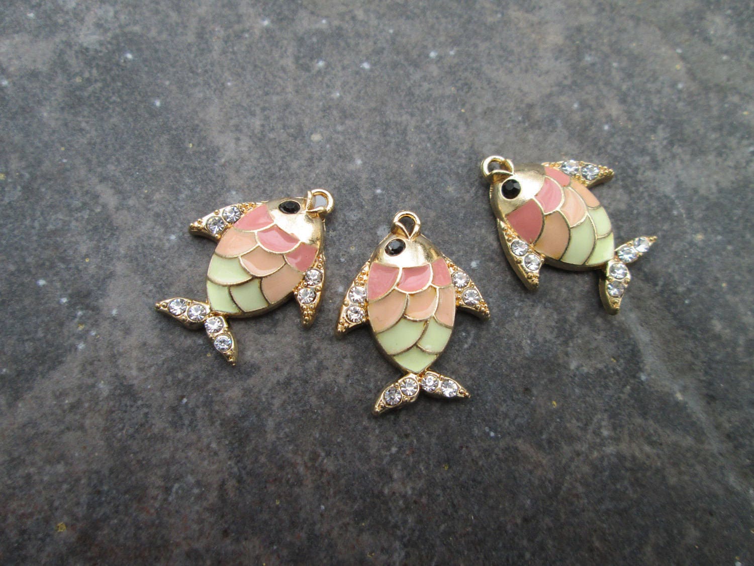 Enamel Fish Charms With Rhinestone Detail Package of 3 Charms Beach ...