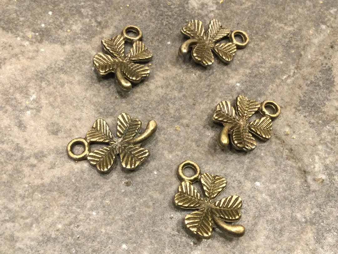 Bronze Finish Four Leaf Clover Charms Package of 5 Charms Irish Charms ...