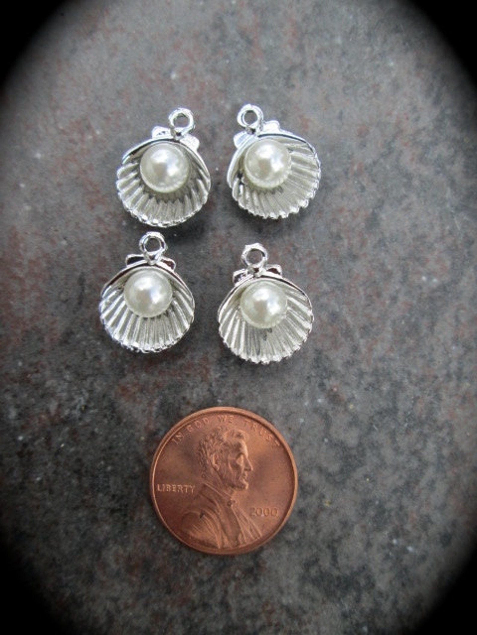 Sea Shell Charms With Pearl Accents Silver Finish Package of 4 - Etsy