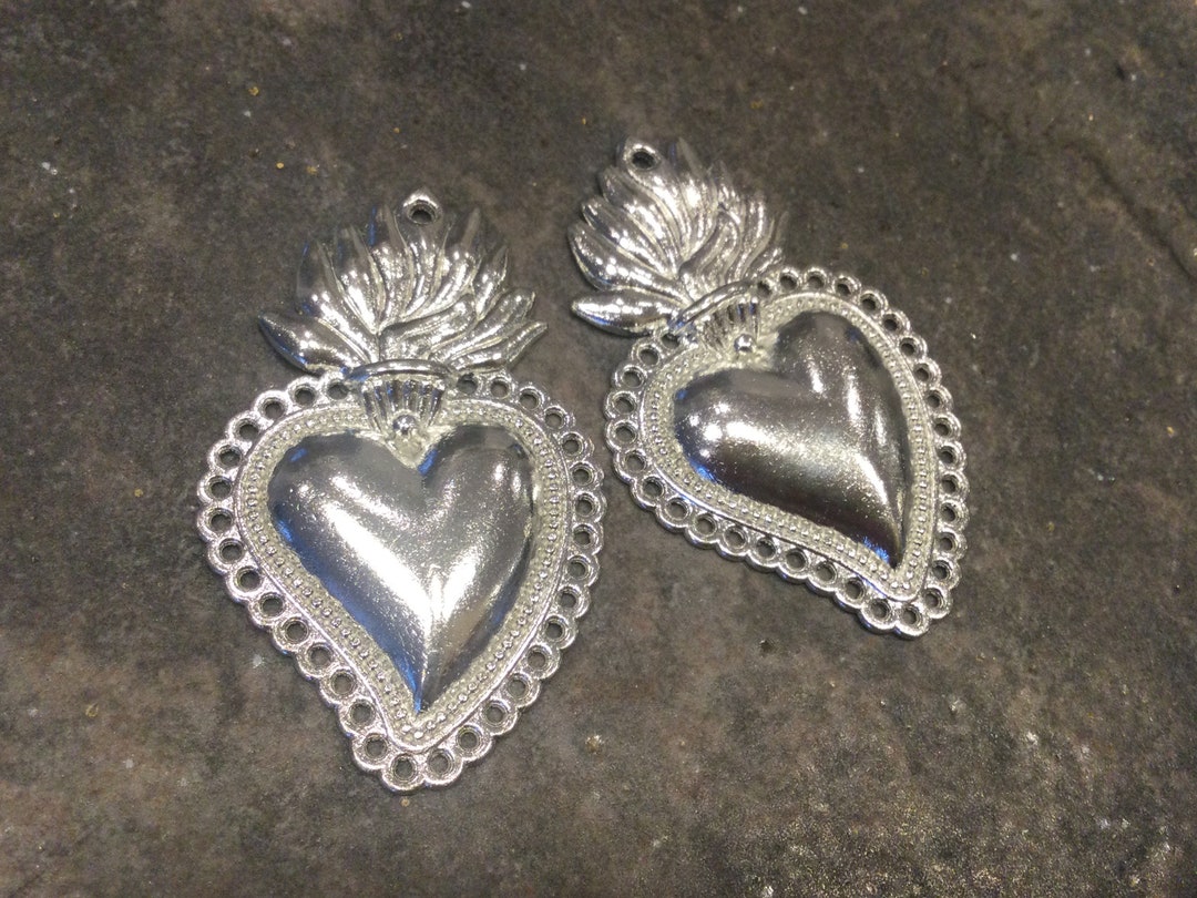 Large Sacred Heart Pendants Perfect for Jewelry Making Package of 2 ...