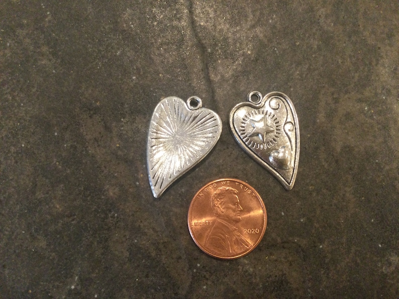 Rustic Artisan Style Heart Charms With Star Detail Package of 2 Charms ...