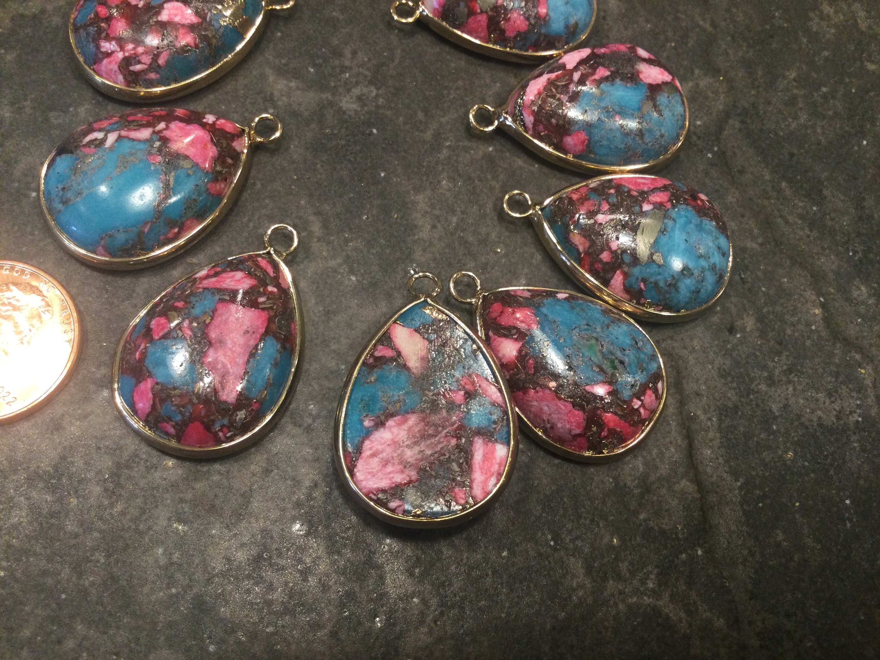 Turquoise and Pink Imperial Jasper Composite Gemstoneteardrop - Etsy