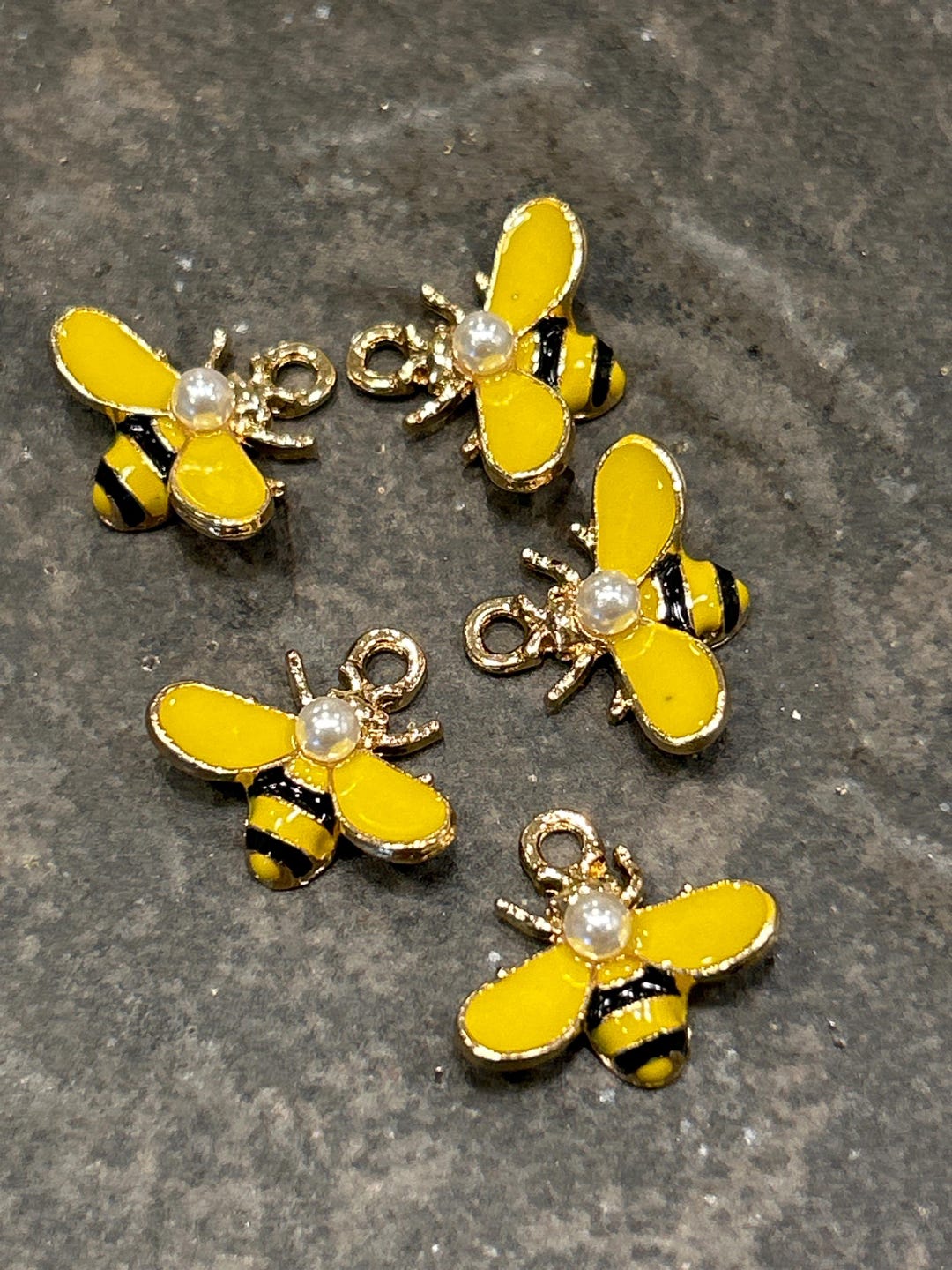 Classy Gold Bee Charms With Yellow Enamel and Pearl Accents Package of ...