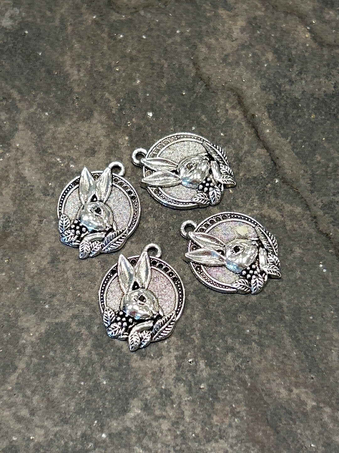 Easter Bunny Charms Package of 4 Antique Silver Charms Spring Charms ...