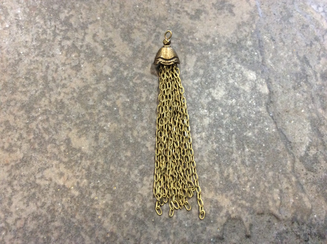 Long Antique Bronze Tassel Pendants Silver Finish Metal Chain - Etsy