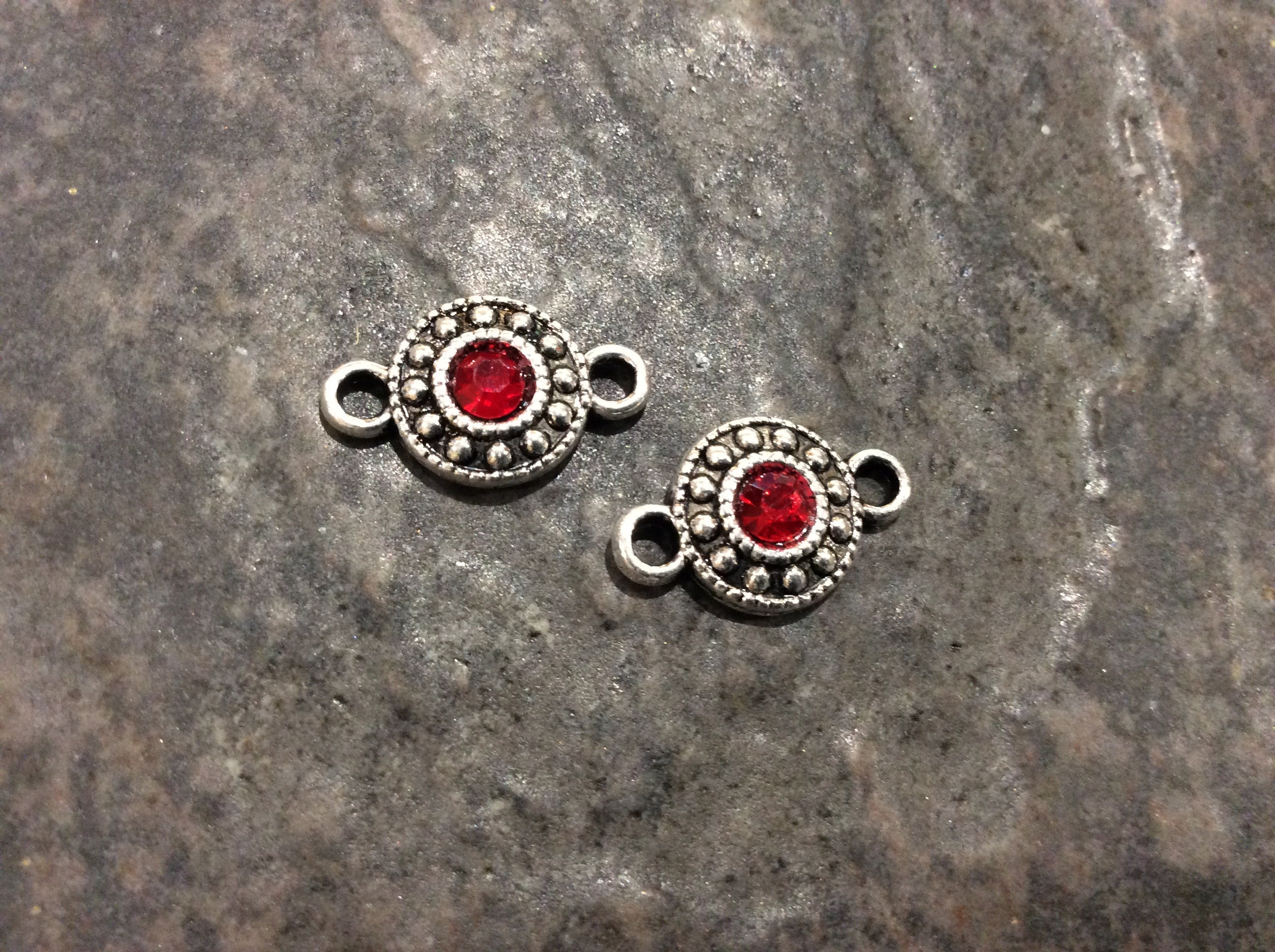 Ruby red circle connectors Package of 2 July birthstone | Etsy