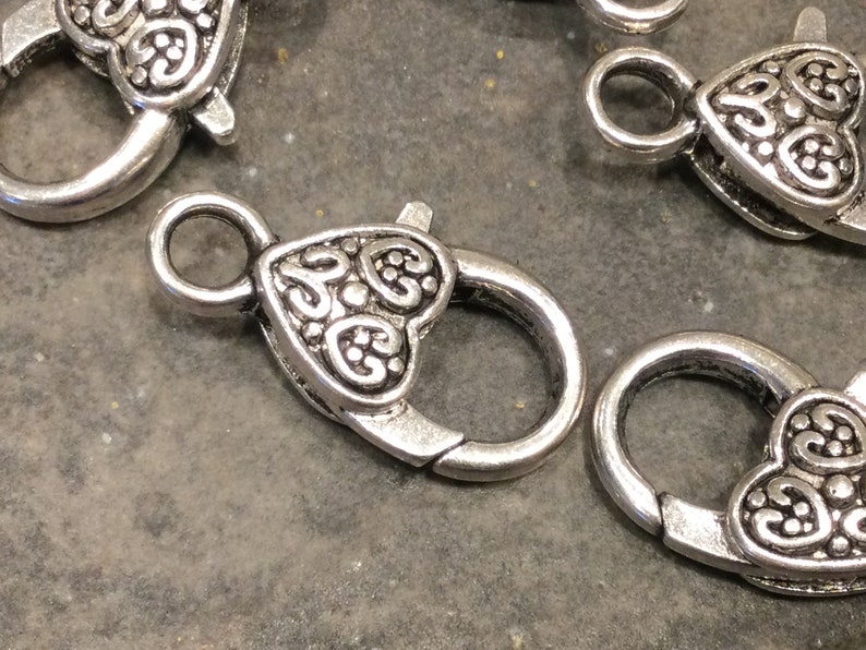 Large Heart Filigree Lobster Claw Clasps Package of 5 Antique Silver ...