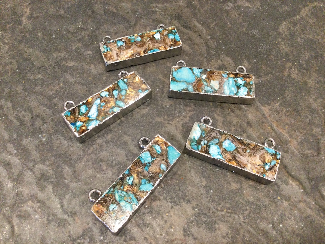Turquoise and Bronzite Composite Slab Pendant Bezel Set Silver Gemstone ...