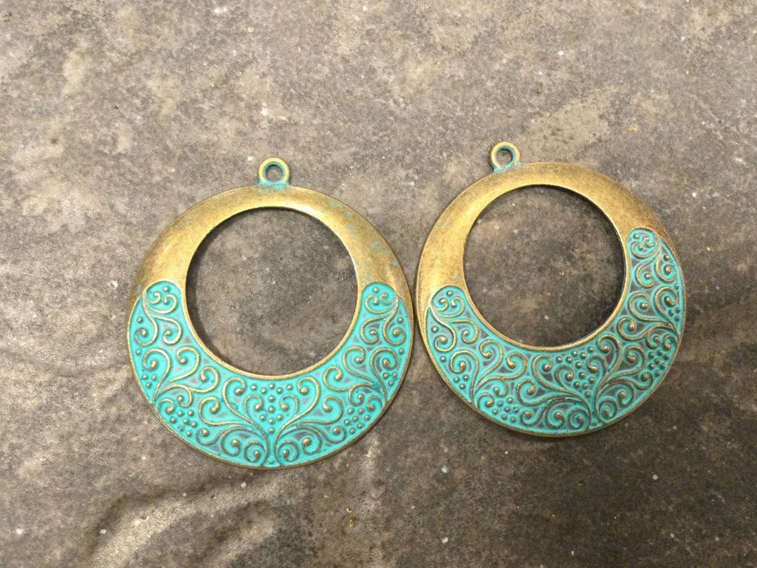 Round Bronze Patina Filigree Chandelier Earring Charms Package of One ...