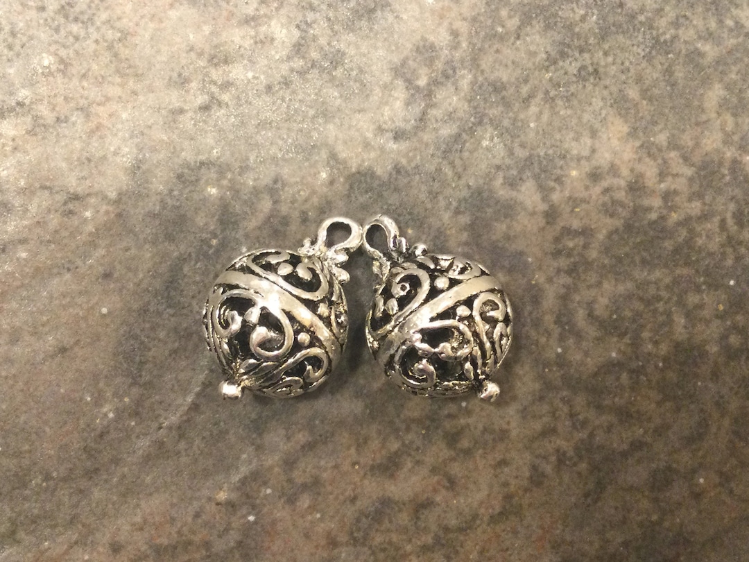 Silver Filigree Ball Pendant Charms Package of 2 Filigree Scroll Design ...