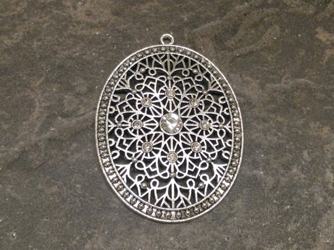 CLEARANCE Large Silver Filigree and Rhinestone Pendant One Pendant ...