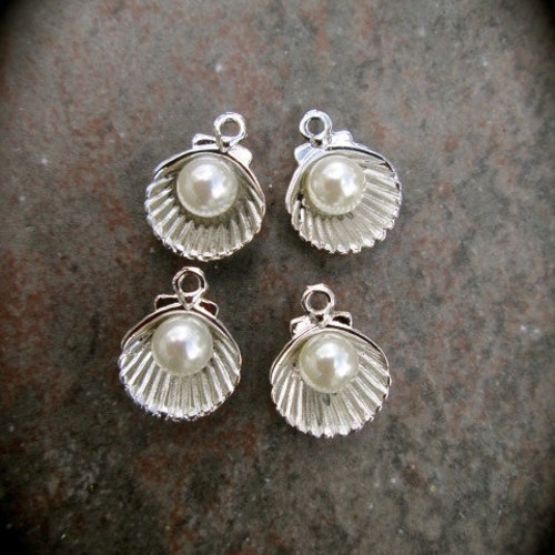 Sea Shell Charms With Pearl Accents Silver Finish Package of 4 - Etsy