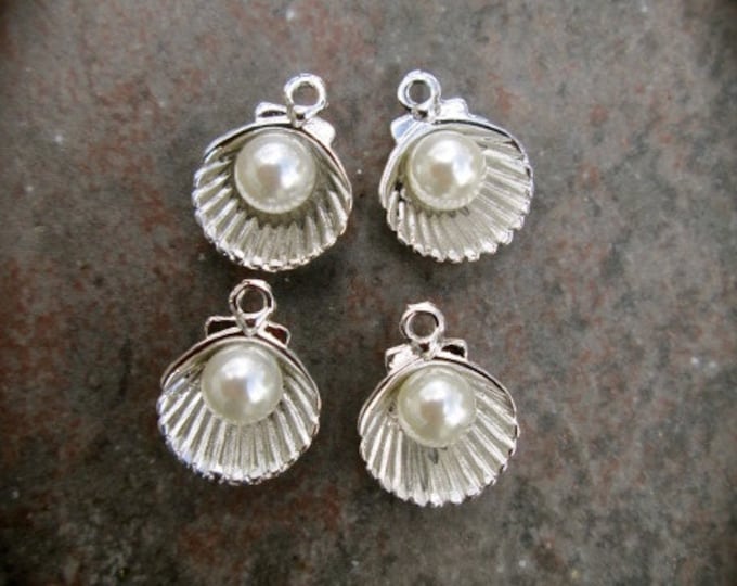 Sea Shell Charms With Pearl Accents Silver Finish Package of 4 Charms ...