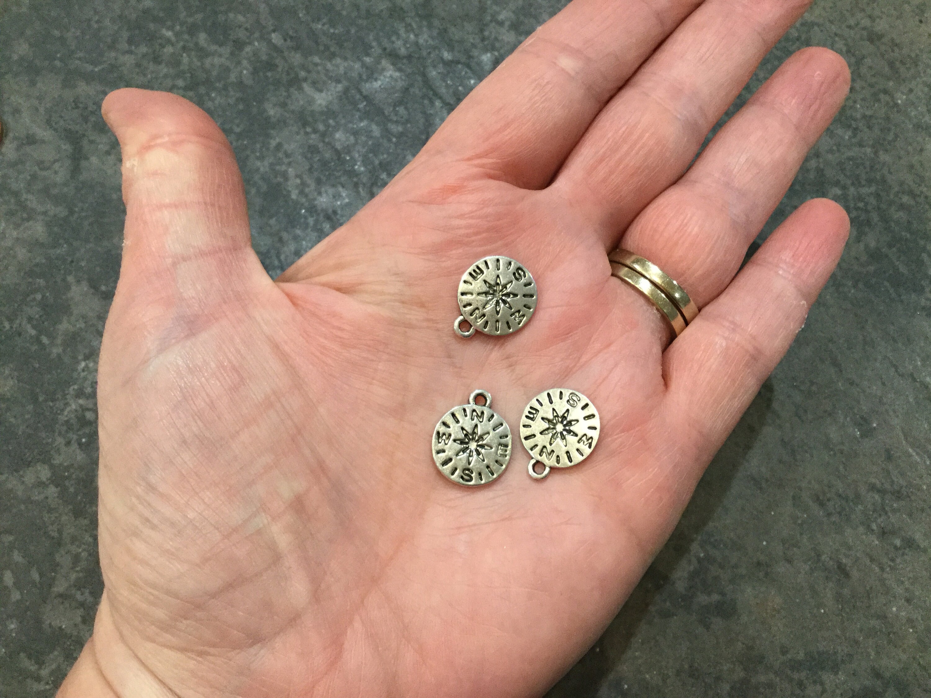 CLEARANCE Mini Compass Charms in Antique Silver Finish | Etsy