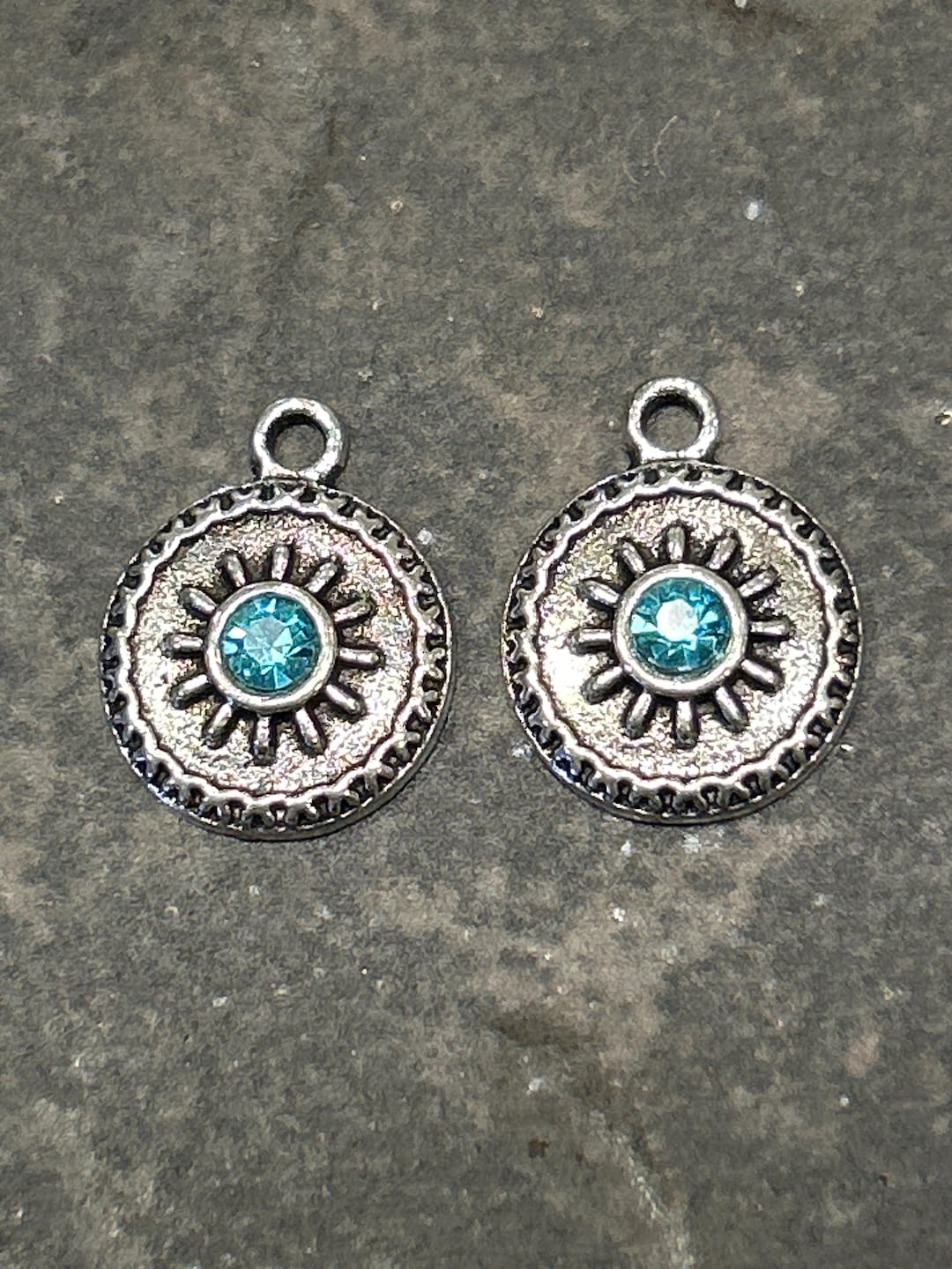 Artisan Style Aqua Blue Crystal Circle Pendants Package of 2 Rhinestone ...