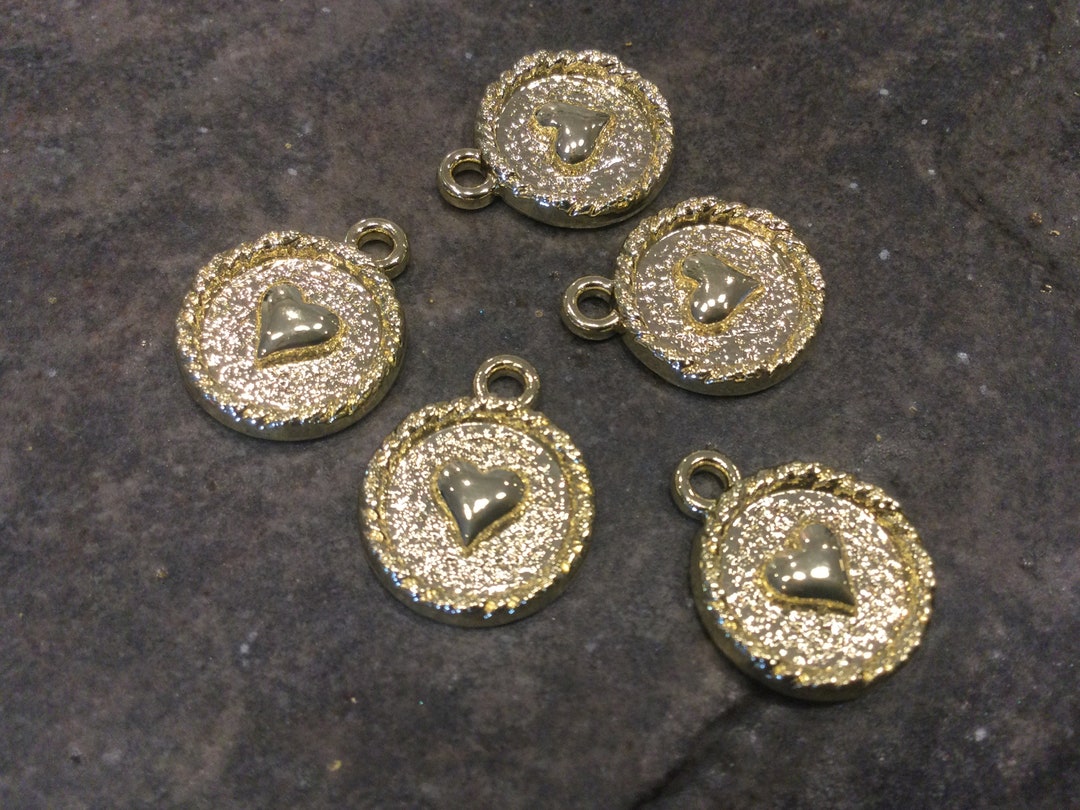 Heart Charms Package of 5 Gold Finish Charms Rustic Charms Great for ...