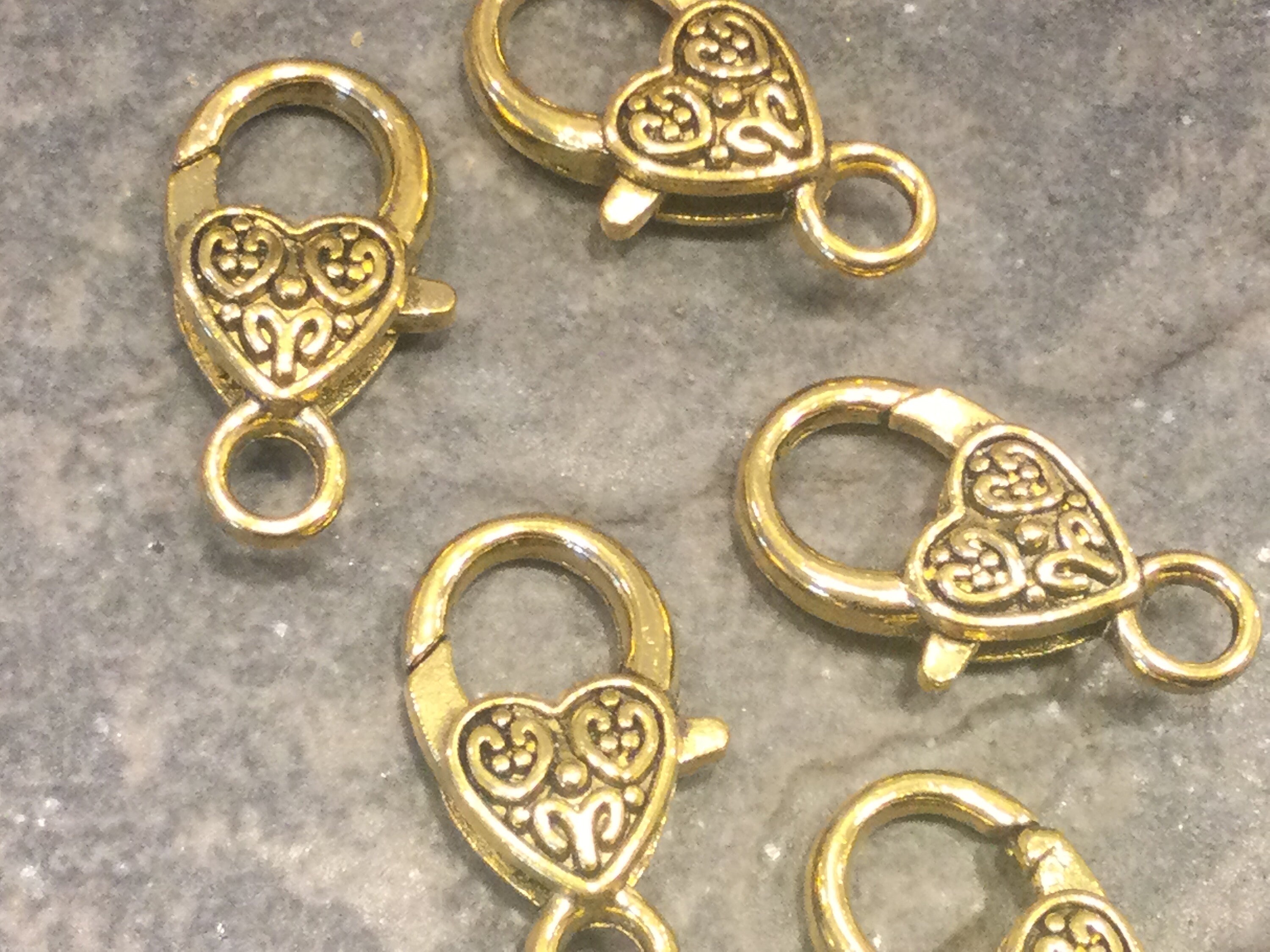 Large Heart Filigree Lobster Claw Clasps Package of 5 Antique Gold ...
