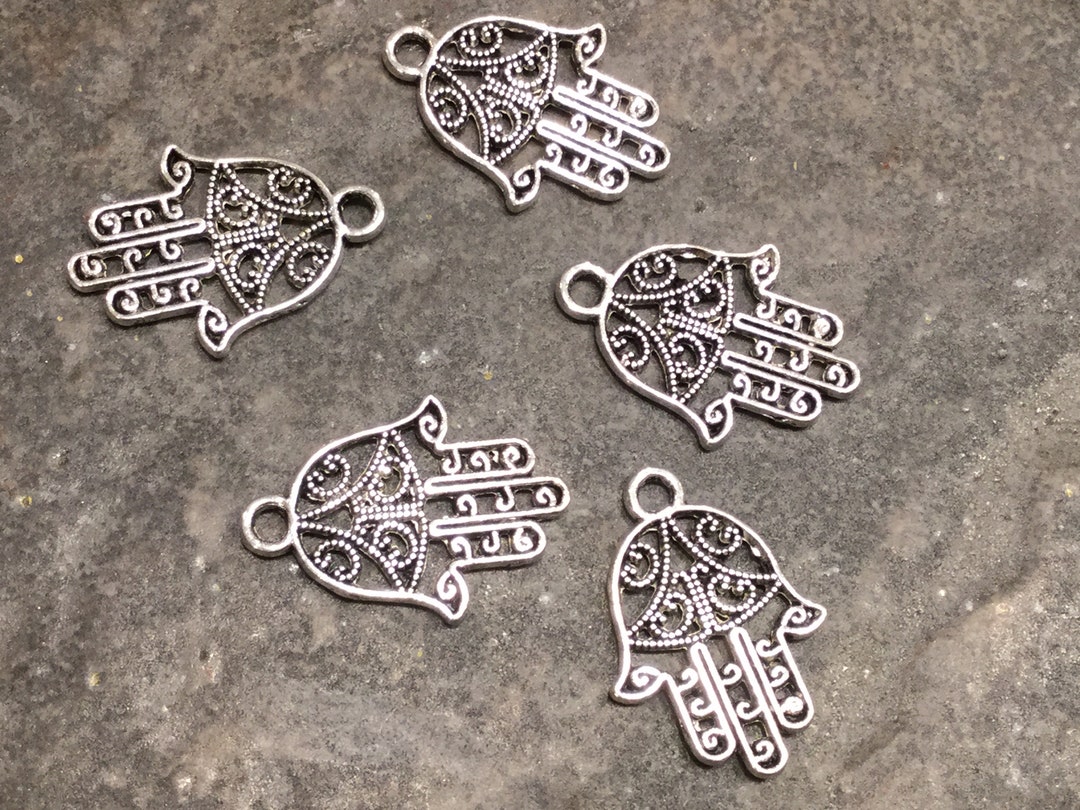 CLEARANCE Hamsa Charms Package of 5 Silver Finish Filigree Charms for ...