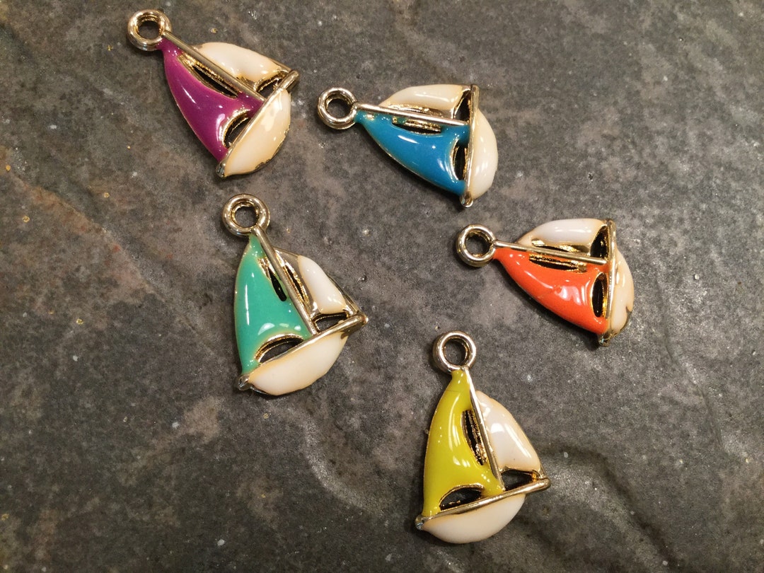 Sailboat Charms Package of 5 Assorted Color Enamel and Light Gold ...