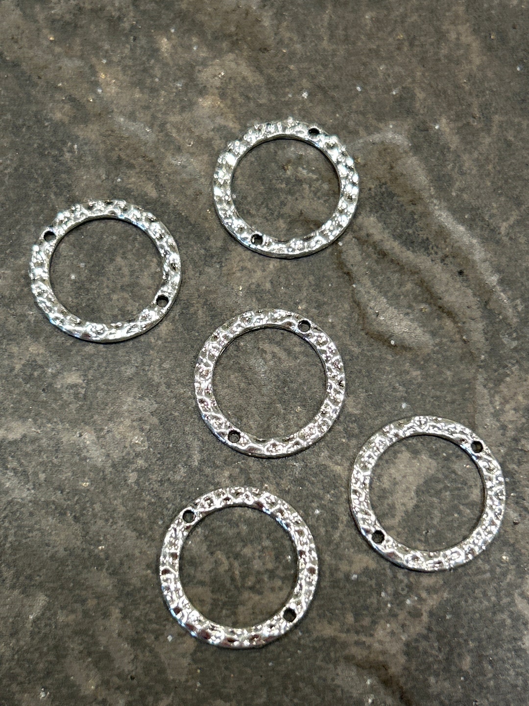 Hammered Silver Circle Connectors With Holes Package of 5 Connectors ...