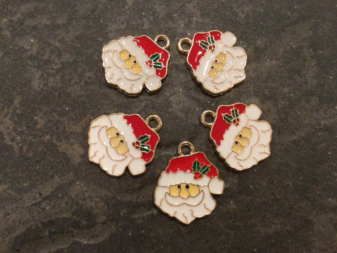 Enamel Santa Claus Charms Set of 5 High Quality Charms in Gold Finish ...