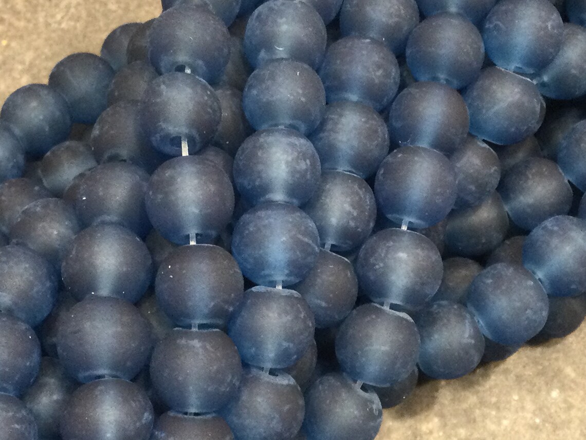 Marine Navy Blue Frosted Glass Beads 8mm Extra Long 31 Inch Strand of ...