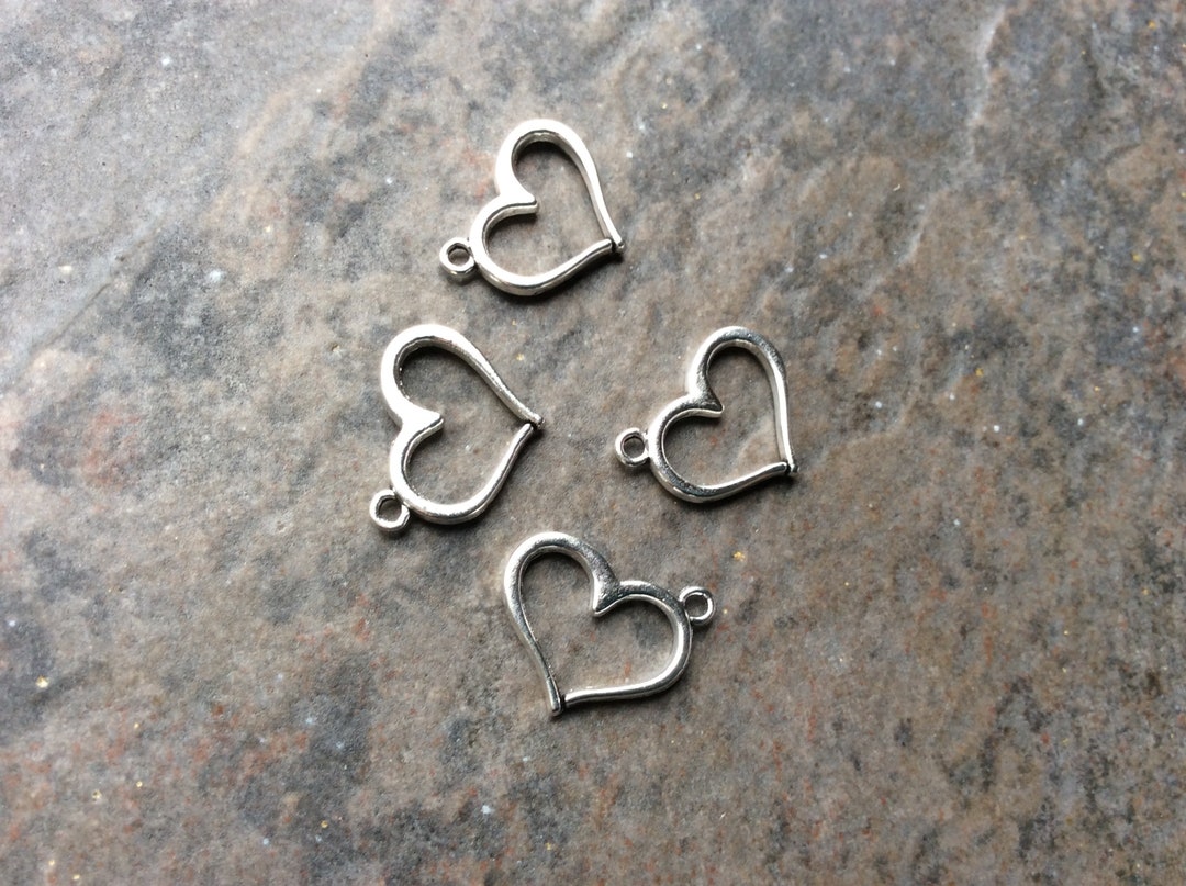 CLEARANCE Rustic Heart Charms Package of 4 Sideways Open Heart Charms ...