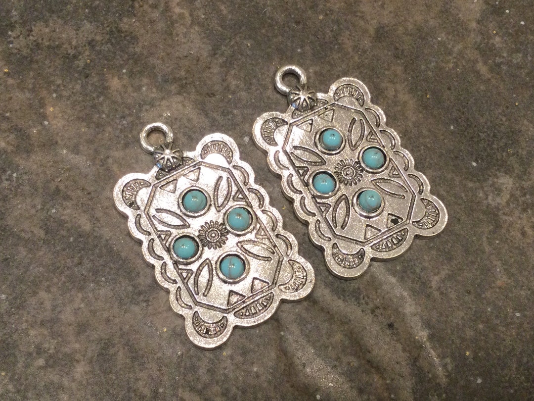 Turquoise Western Style Plaque Charms With Resin Cabochon Package of 2 ...