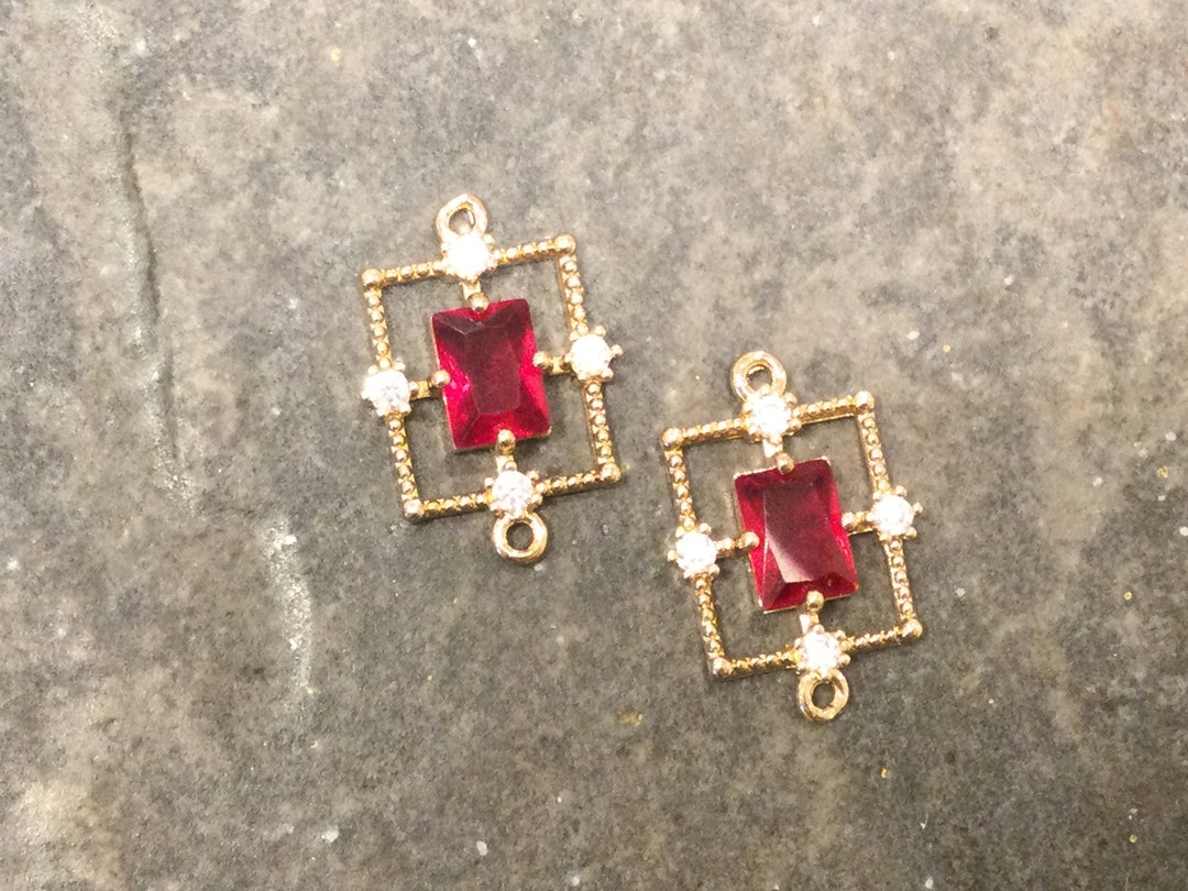 Siam Red Rhinestone Square Shape Connectors Package of of 2 High End ...