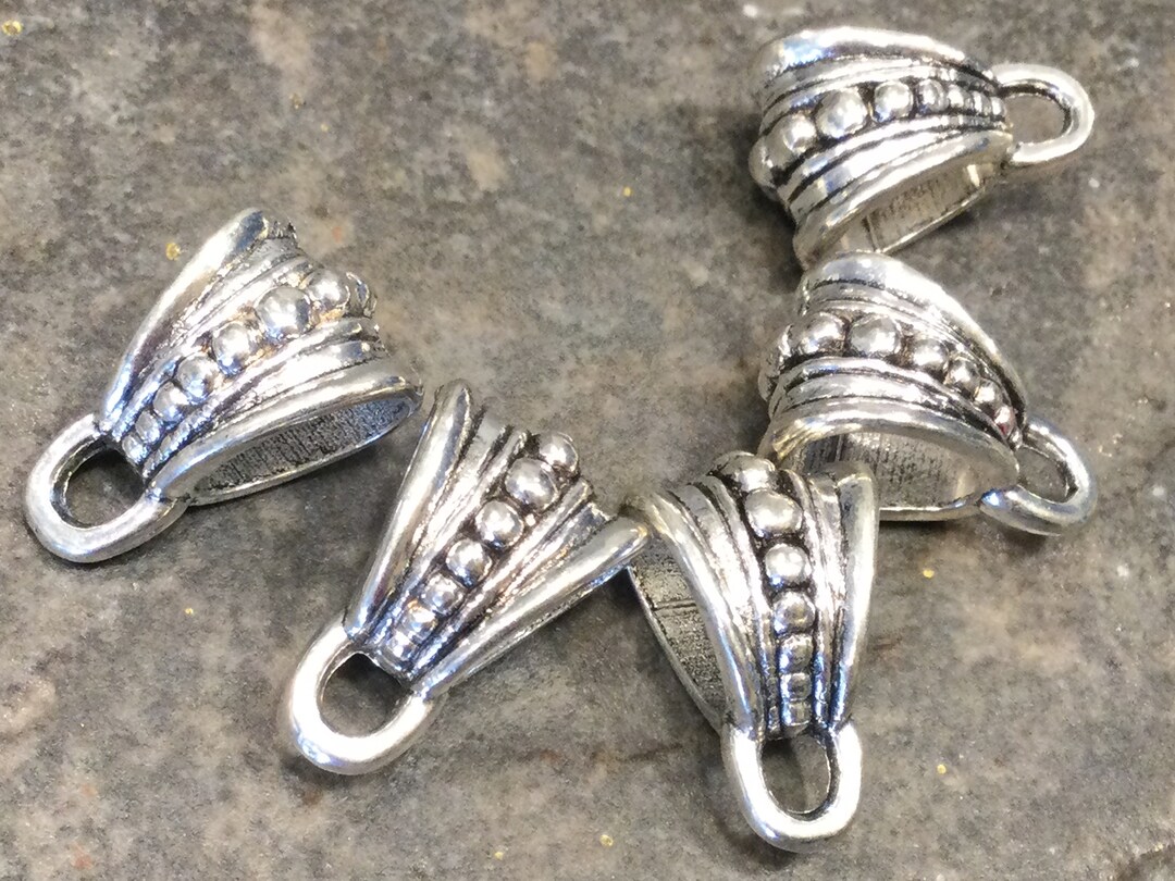 Antique Silver Charm Bails Package of 5 Large Hole, Ornate Charm ...