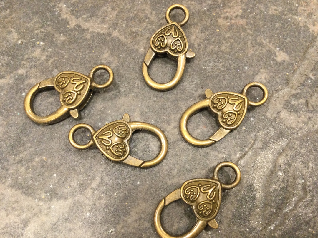 Large Heart Filigree Lobster Claw Clasps Package of 5 Antique Bronze ...
