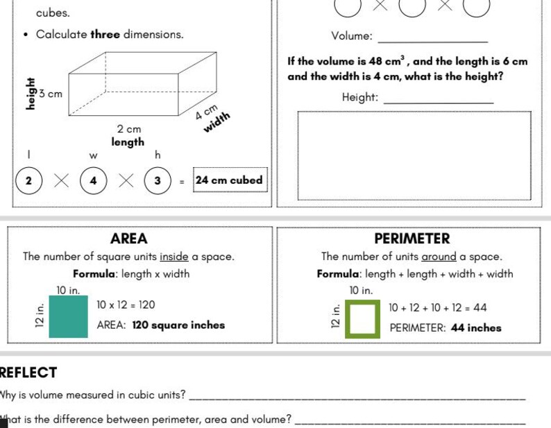 Volume, Area, Perimeter | 5th Grade Math Anchor Chart + Interactive PDF ...