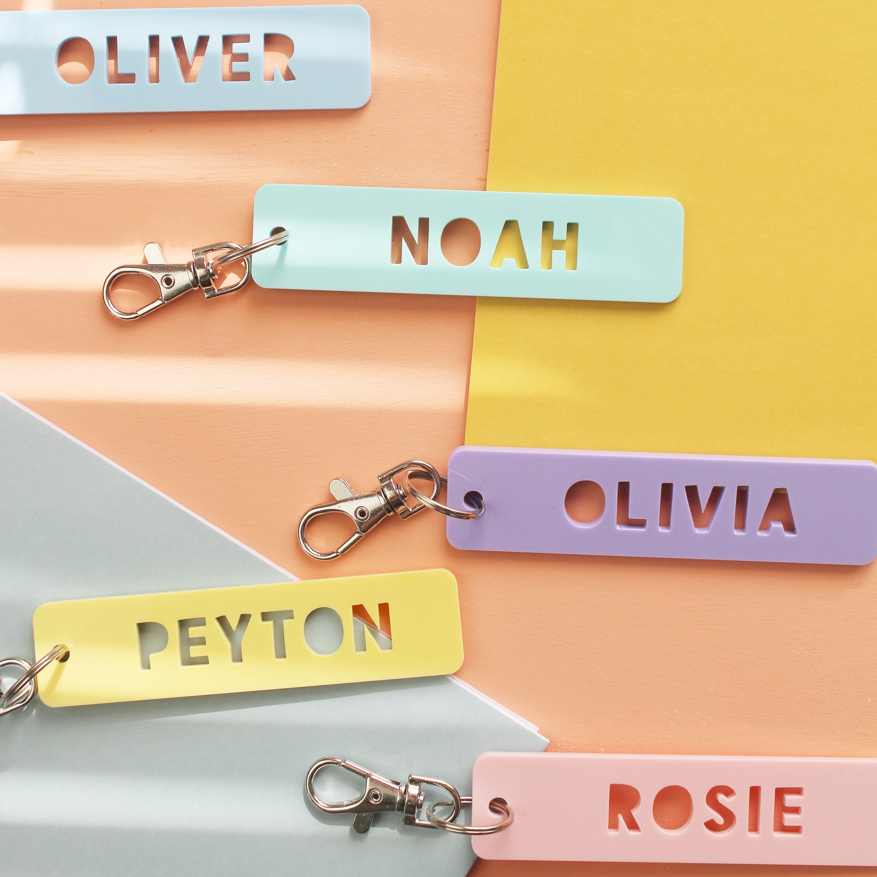 Pastel Acrylic Personalised Name Keyring: School Bag Tag - Etsy UK