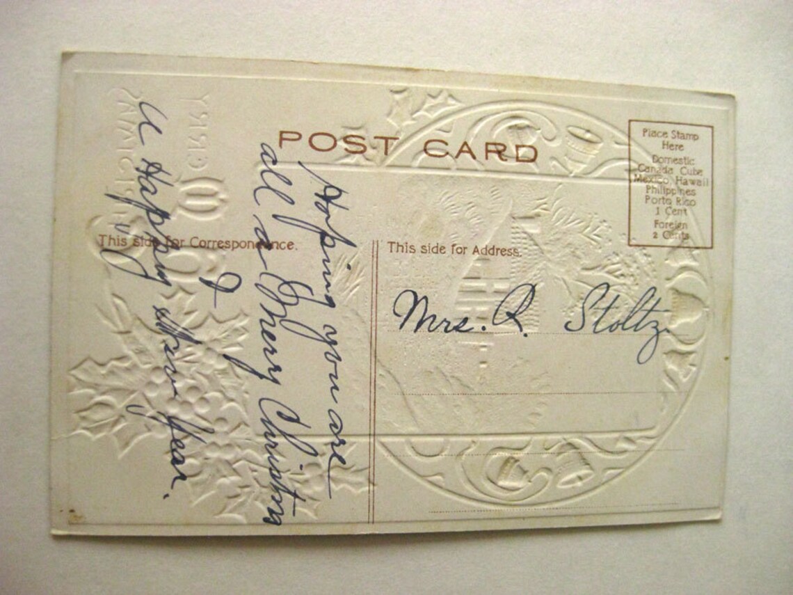 Christmas Scene Embossed Postcard With Holly and Gilded Silver ...