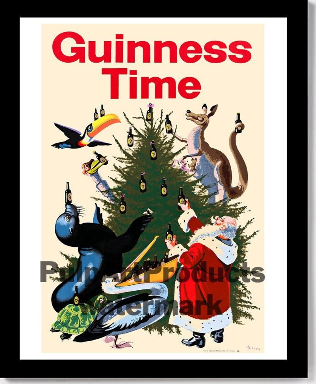 GUINNESS BEER 1950s Christmas-themed guinness Time Advertising Poster ...